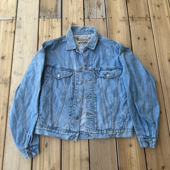 Guess | Jackets & Coats | Vintage Guess Logo Cropped Light Blue Denim ...